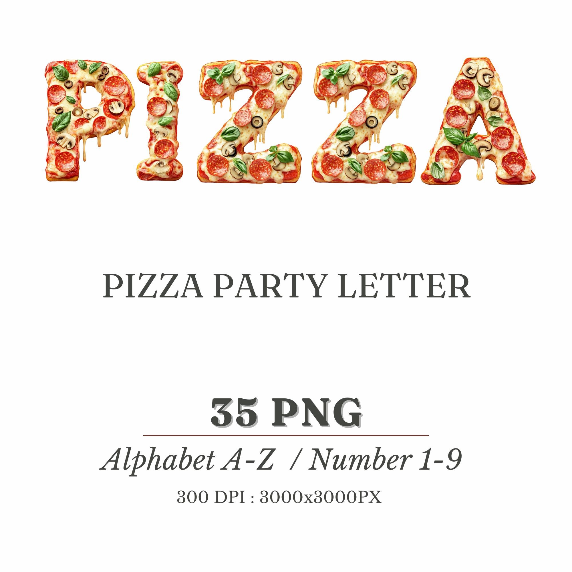 Pizza Alphabet Letters A-Z & Numbers 1-9 Clipart, 300 DPI PNG ...