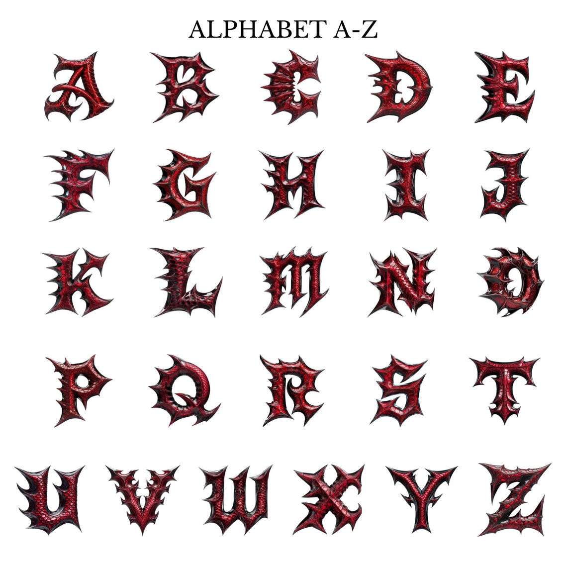 Dragon Scale Alphabet Clipart: Gothic Fantasy Letters, Numbers (PNG ...