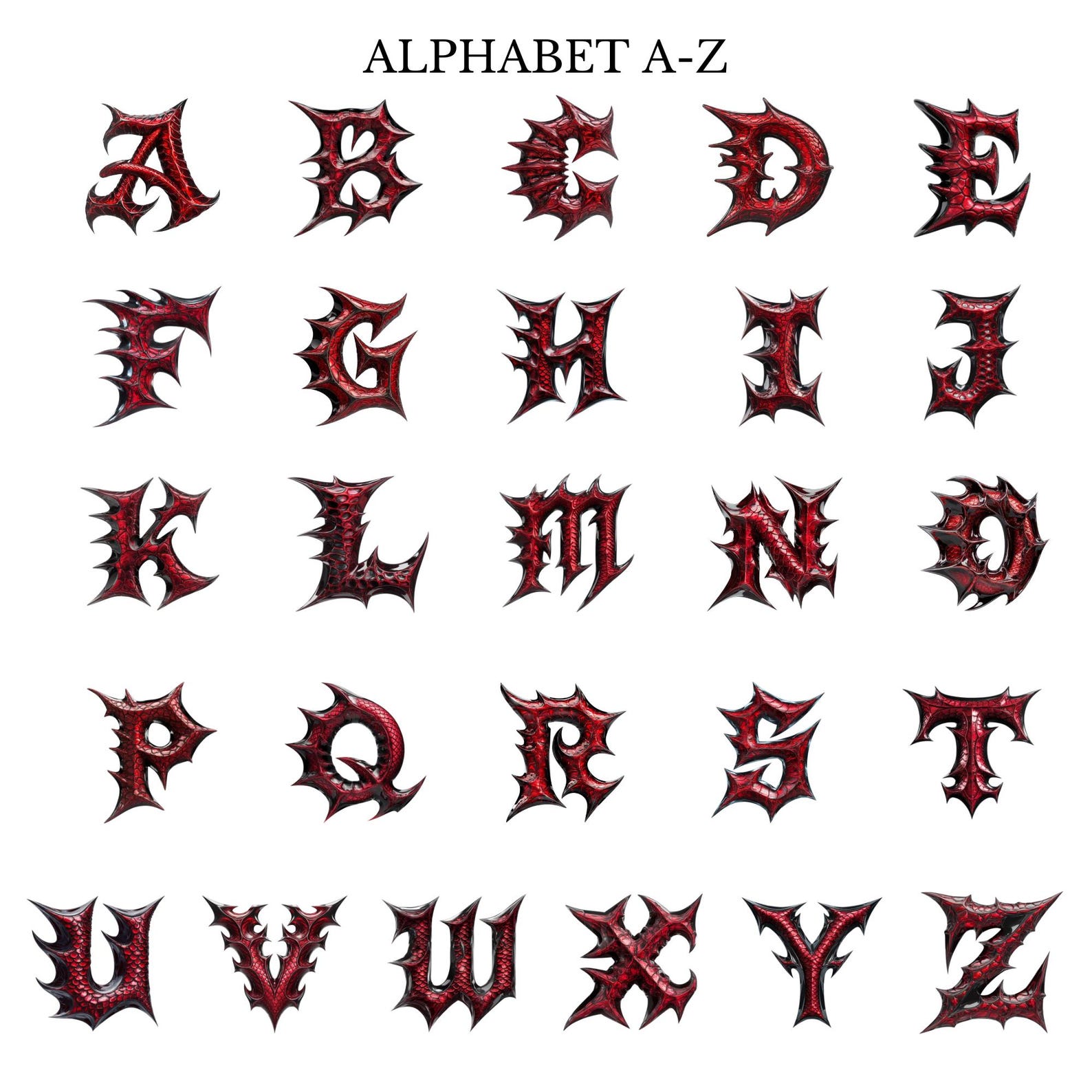Dragon Scale Alphabet Clipart: Gothic Fantasy Letters, Numbers (PNG ...