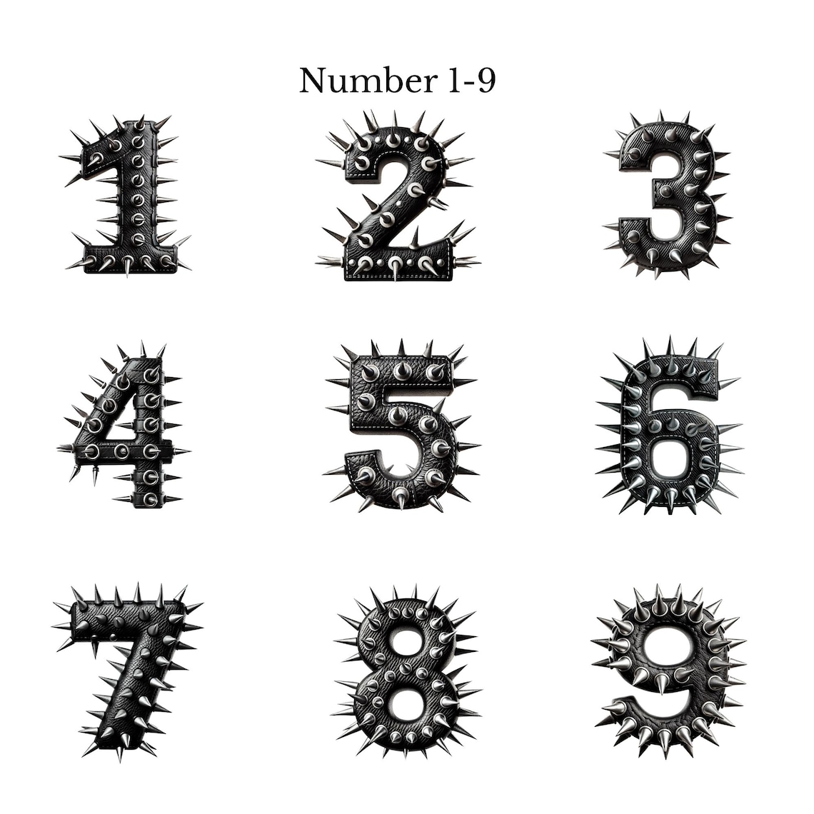 Punk Rock Alphabet Clipart A-Z, Numbers 1-9, 300 DPI PNG, Spiked ...