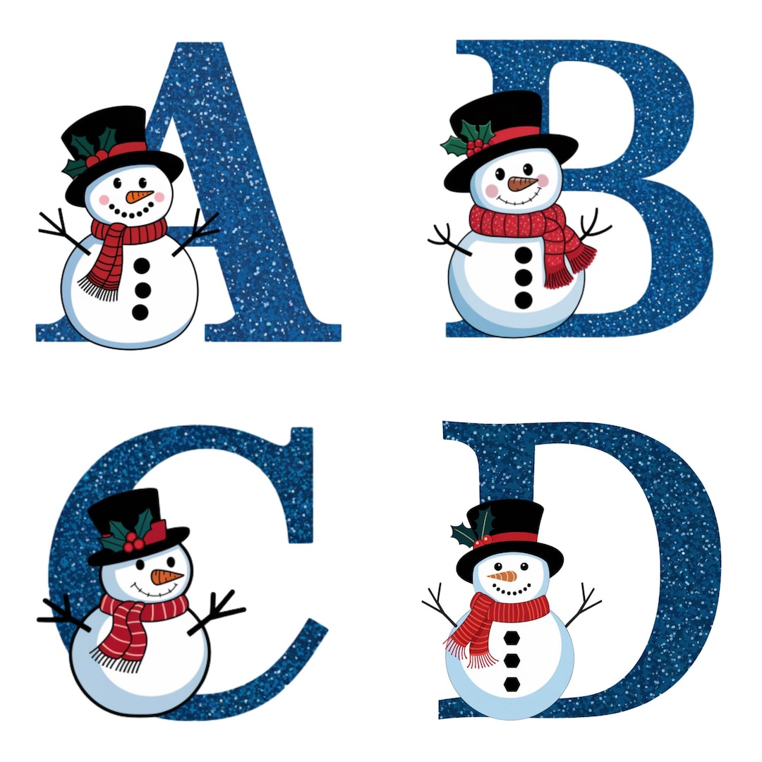 Blue Glitter Alphabet Clipart A-Z , 0-9 | Snowman Design | Christmas ...