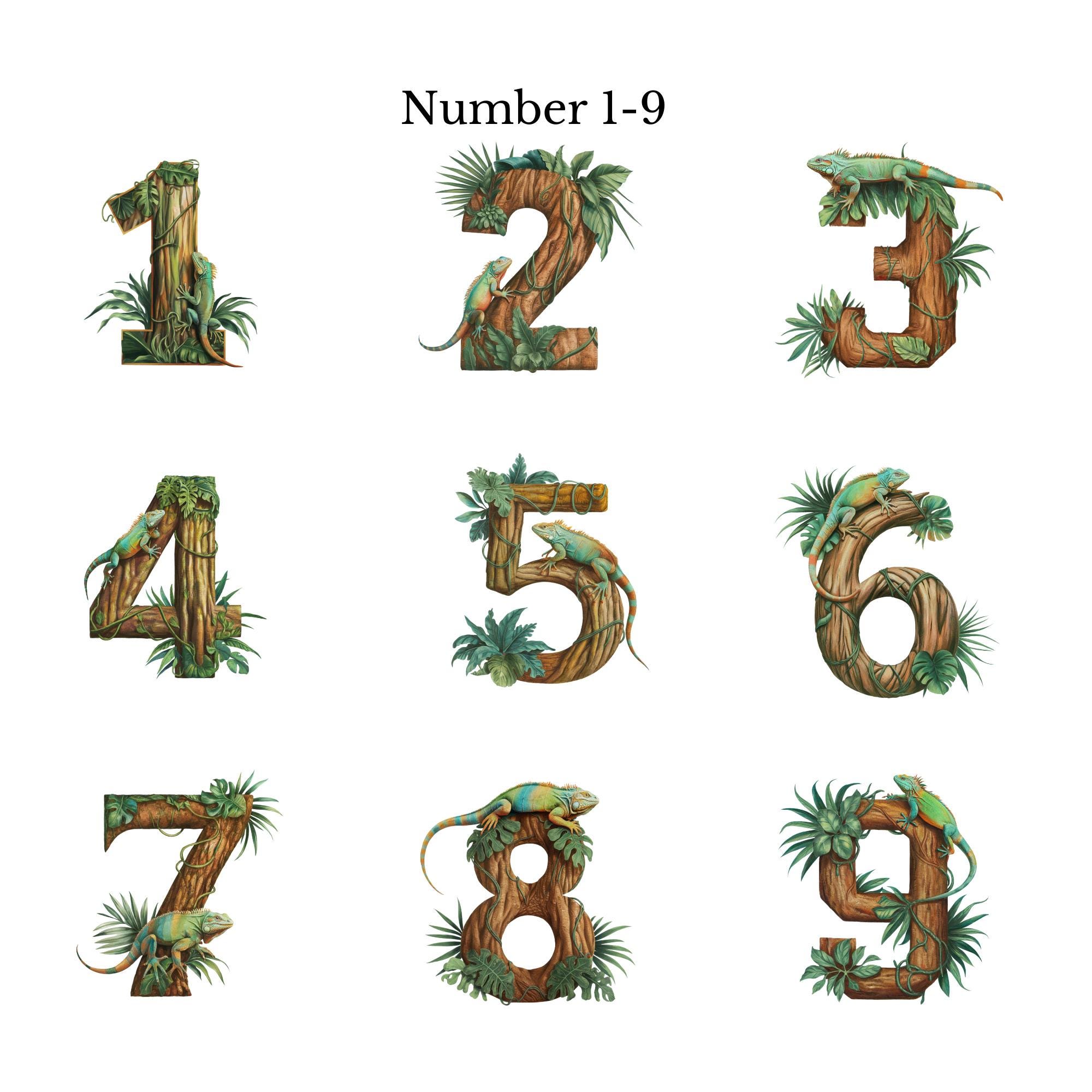 Tropical Jungle Alphabet A-Z Numbers 1-9 Clip Art - 300 DPI PNG - Lush ...