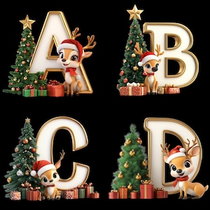 Christmas Reindeer Alphabet Clipart: A-Z Letters, 0-9 Numbers (PNG ...