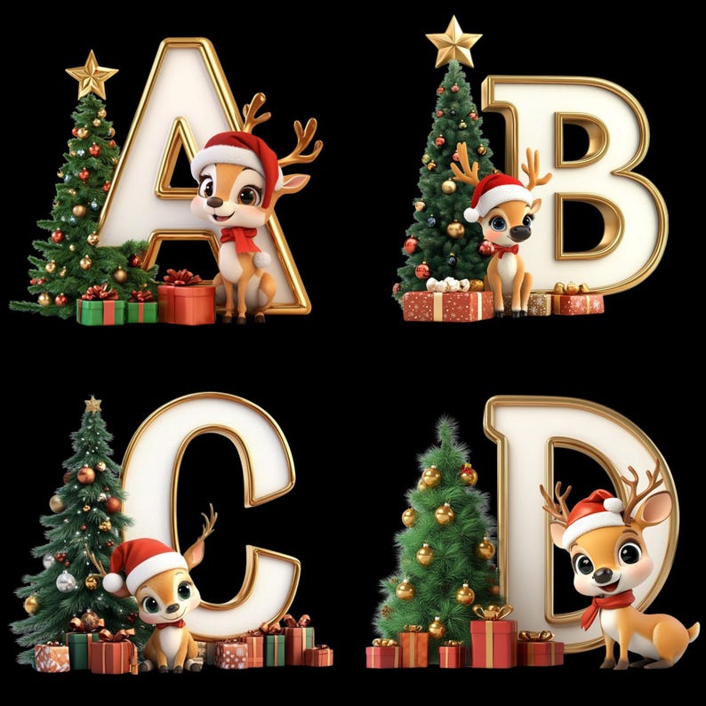 Christmas Reindeer Alphabet Clipart | A-Z Letters , 0-9 Numbers | 300 ...
