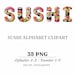 Sushi Alphabet Clipart: A-Z & 1-9 Kawaii Japanese Food Letters (300 DPI ...
