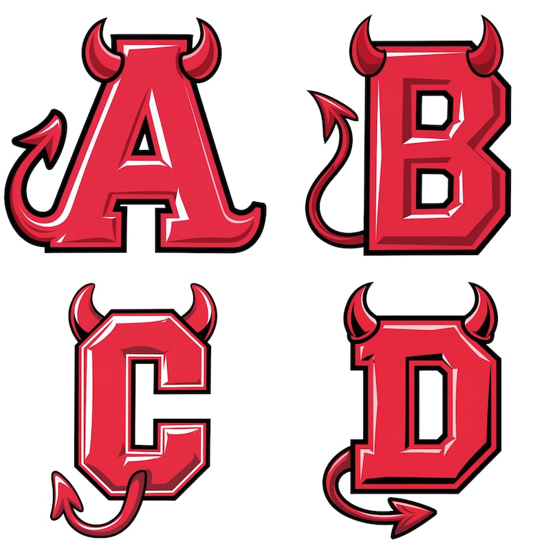 Devil Horns Gothic Font Clipart: Red Halloween Alphabet, Numbers (PNG ...