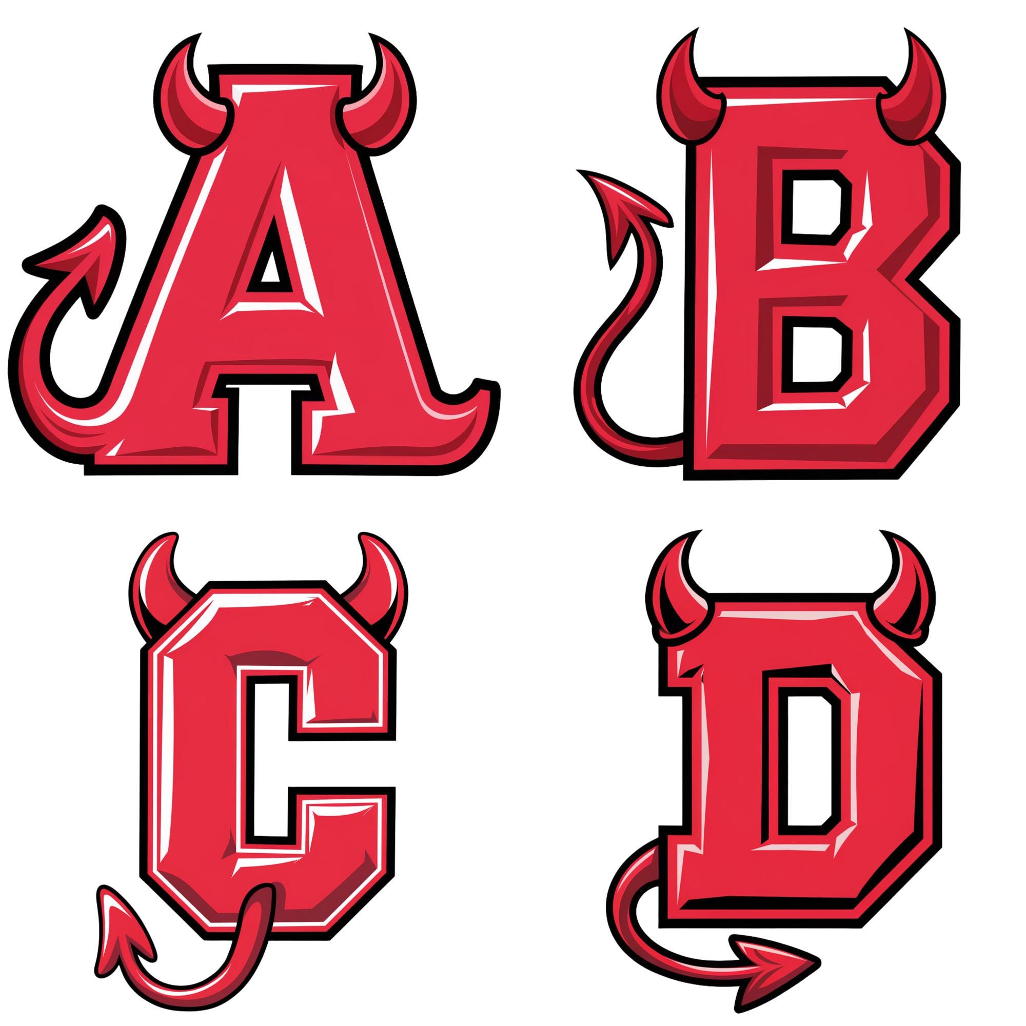 Devil Horns Gothic Font Clipart: Red Halloween Alphabet, Numbers (PNG ...