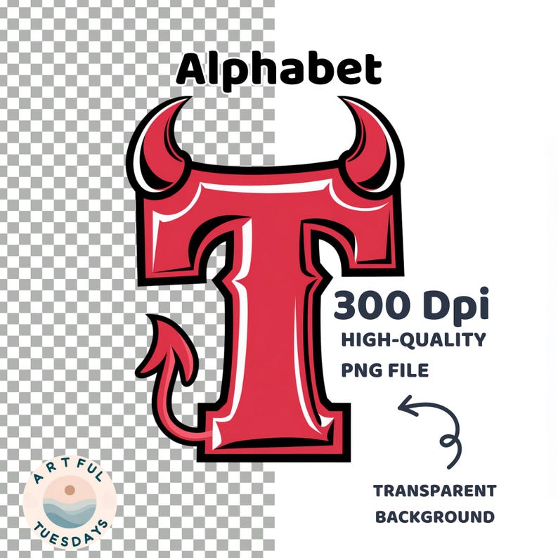 Devil Horns Gothic Font Clipart: Red Halloween Alphabet, Numbers (PNG ...