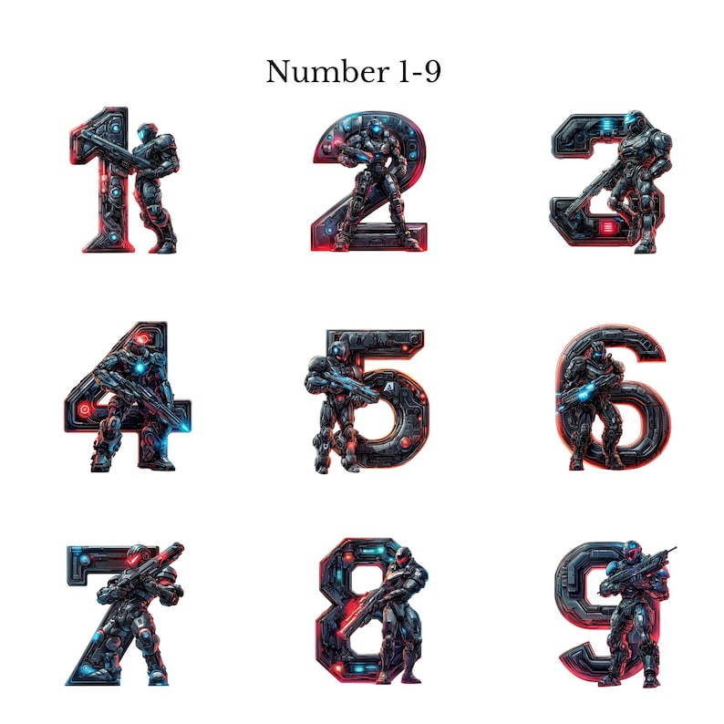 Futuristic Robot Alphabet Clipart: Tech-inspired Letters, Numbers ...