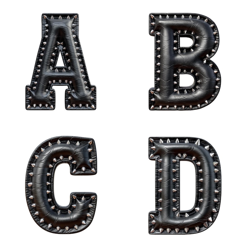 Spiked Leather Alphabet PNG: Punk Rock Font Clipart (digital Download ...
