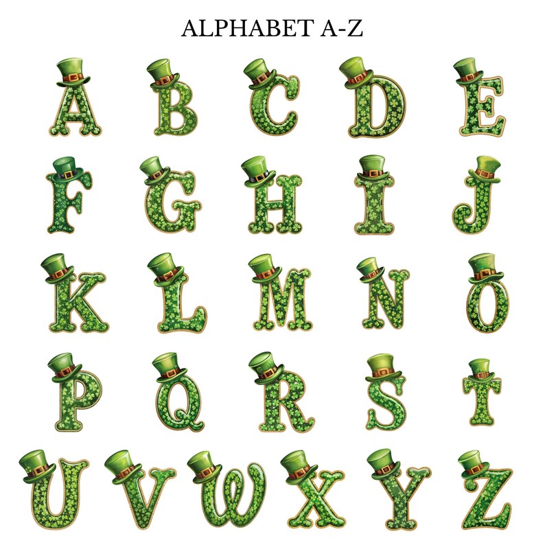 St. Patrick's Day Clipart: Green Glitter Shamrock Letters (PNG Digital ...