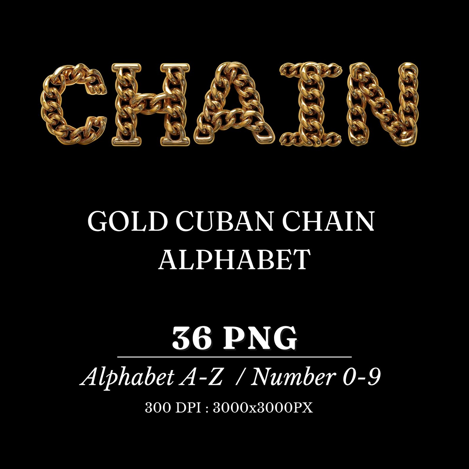 Gold Cuban Chain Alphabet Clipart: Hip Hop Letters & Numbers (PNG ...