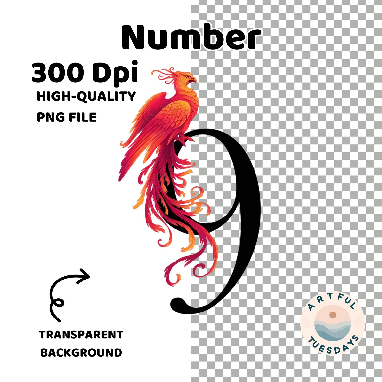 Majestic Phoenix Alphabet Clipart A-Z & Numbers 1-9, Firebird ...