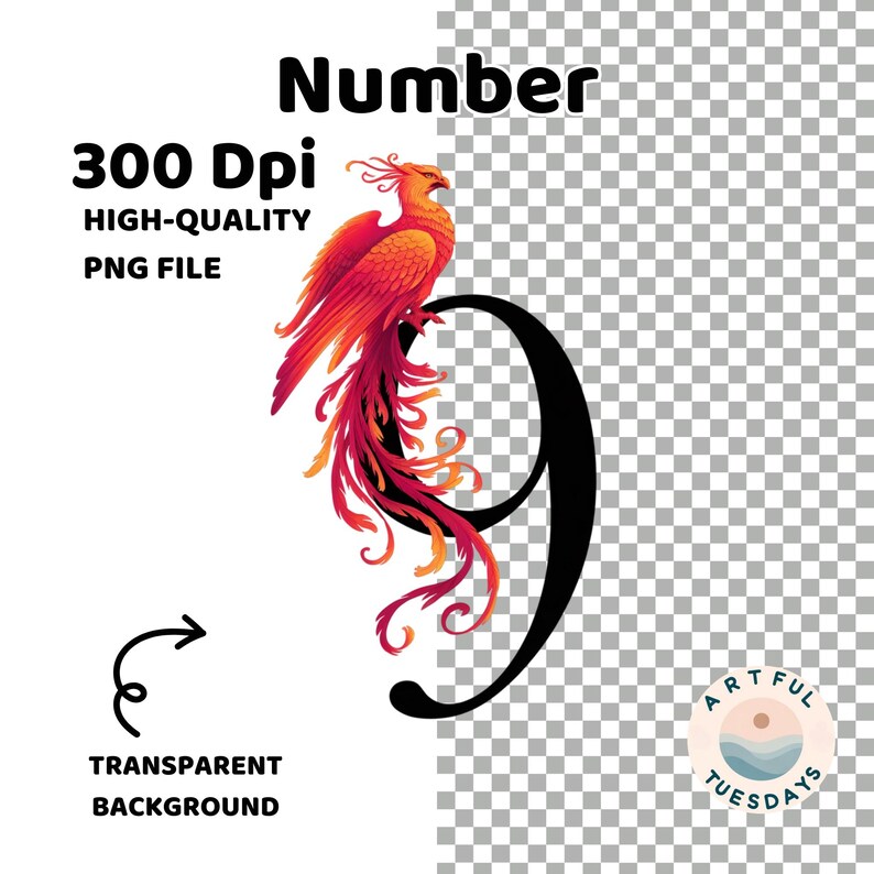Majestic Phoenix Alphabet Clipart A-Z & Numbers 1-9, Firebird ...
