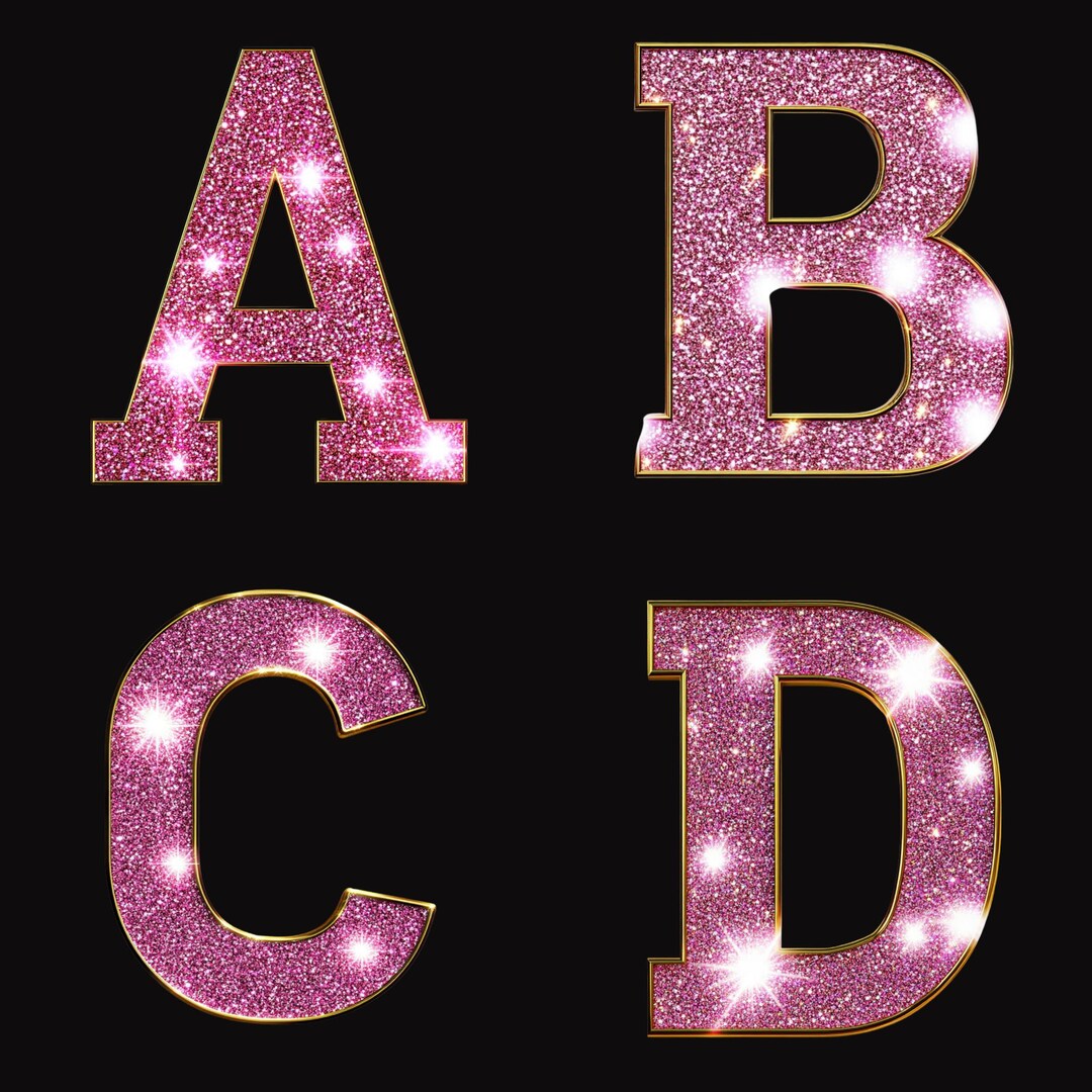 Pink Glitter Alphabet A-Z & Numbers 1-9 Clipart 300 DPI PNG Sparkling ...