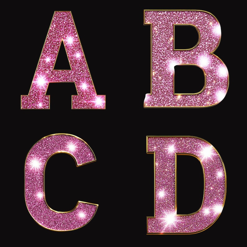 Pink Glitter Alphabet A-Z & Numbers 1-9 Clipart | 300 DPI PNG ...