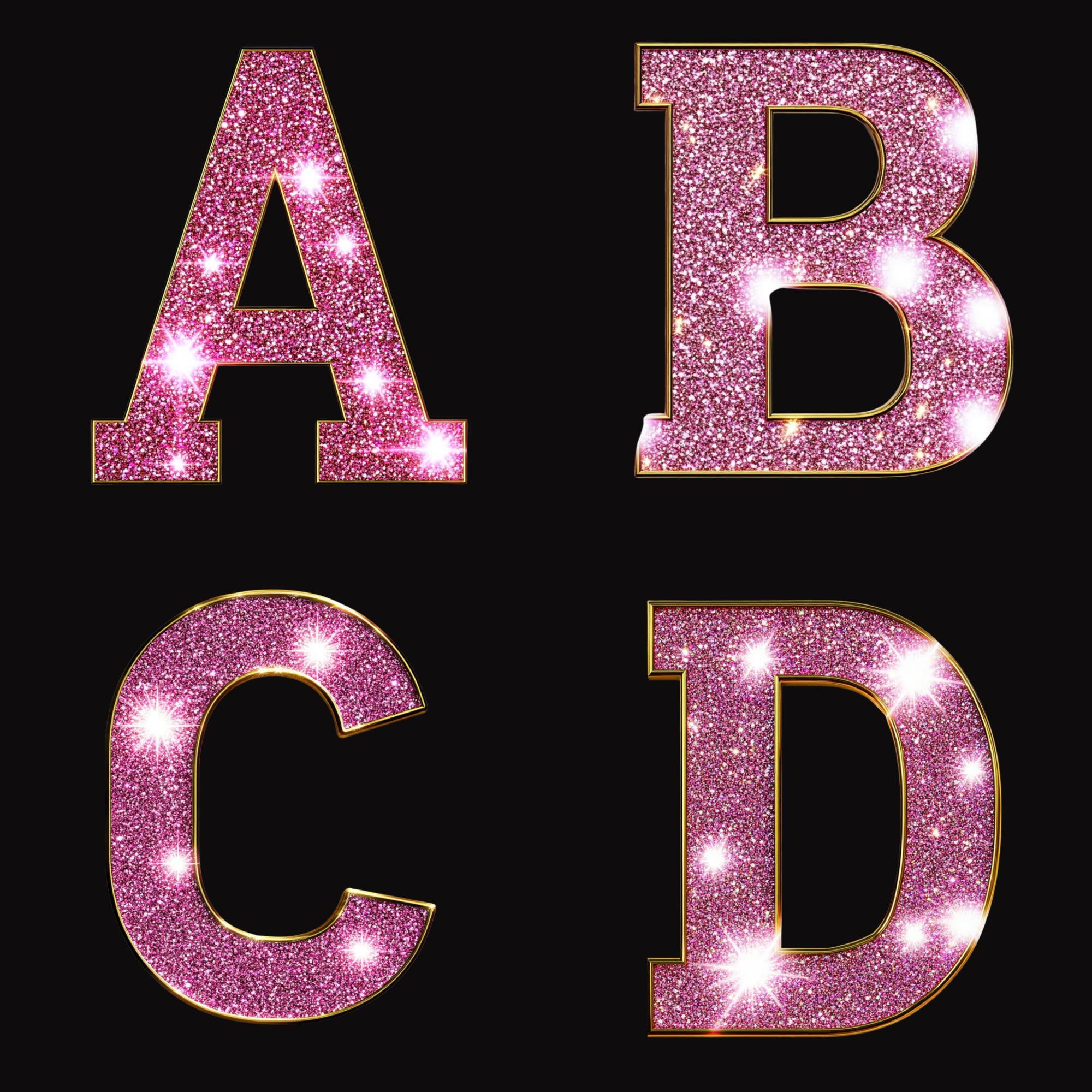 Pink Glitter Alphabet A-Z & Numbers 1-9 Clipart | 300 DPI PNG ...