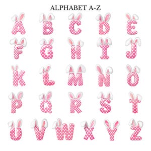 Polka Dot Bunny Ear Alphabet Clipart - Easter Letters A-Z, Numbers 1-9 PNG, 300 DPI, Transparent ...