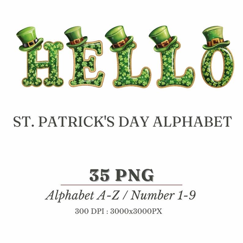 St. Patrick's Day Alphabet Clipart, Green Glitter Letters A-Z, Numbers ...