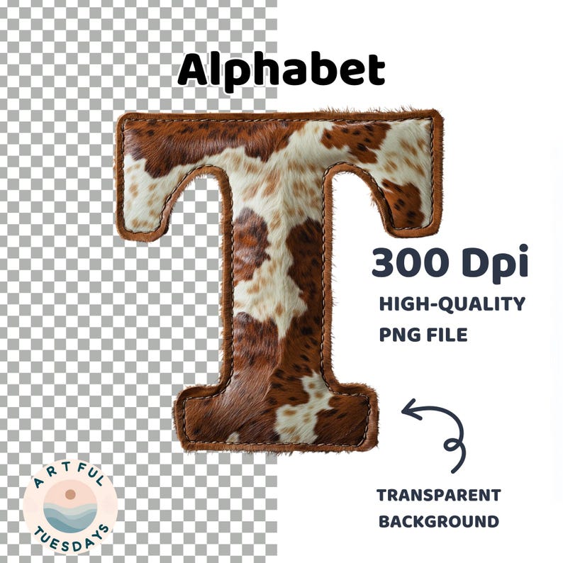 Cowhide Alphabet & Number Clip Art: Fur Texture PNG (digital Download ...