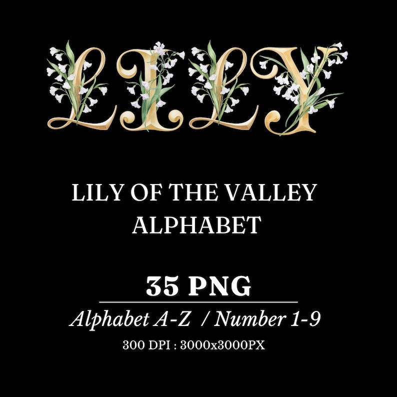 Lily of the Valley Gold Alphabet: Floral Monogram Clip Art (digital ...