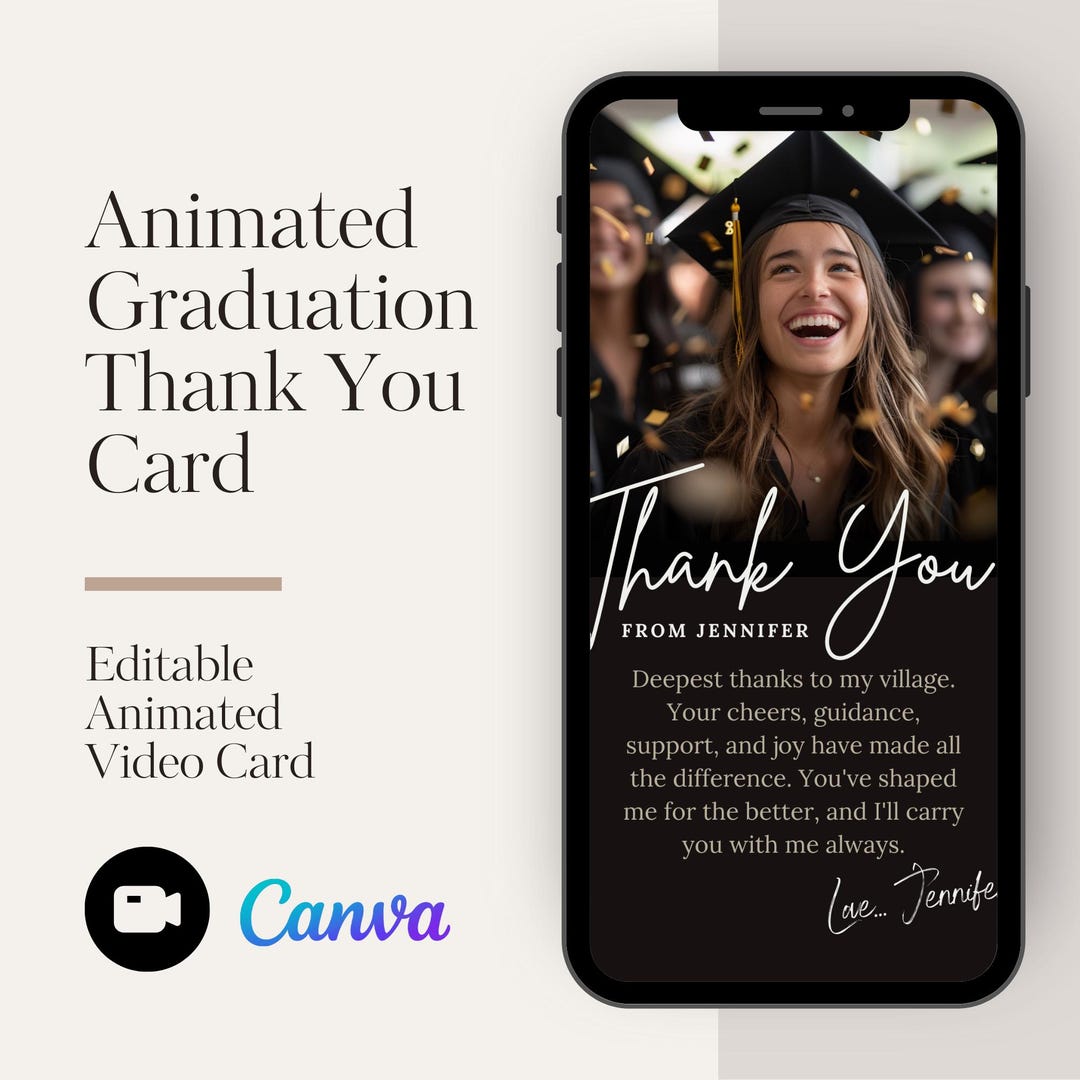 Animated Grad Thank You Card - Editable Digital Template, Instant ...