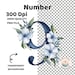 Blue Floral Watercolor Alphabet Clipart: A-Z Letters, 0-9 Numbers ...