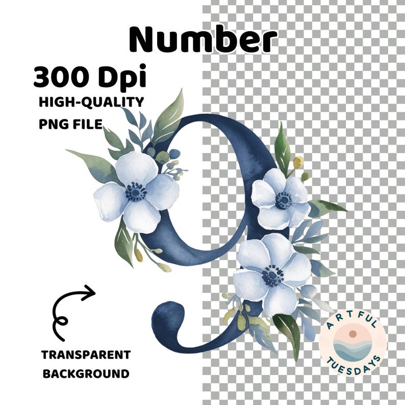 Elegant Blue Floral Alphabet Clipart | A-Z Letters & 0-9 Numbers | 300 ...