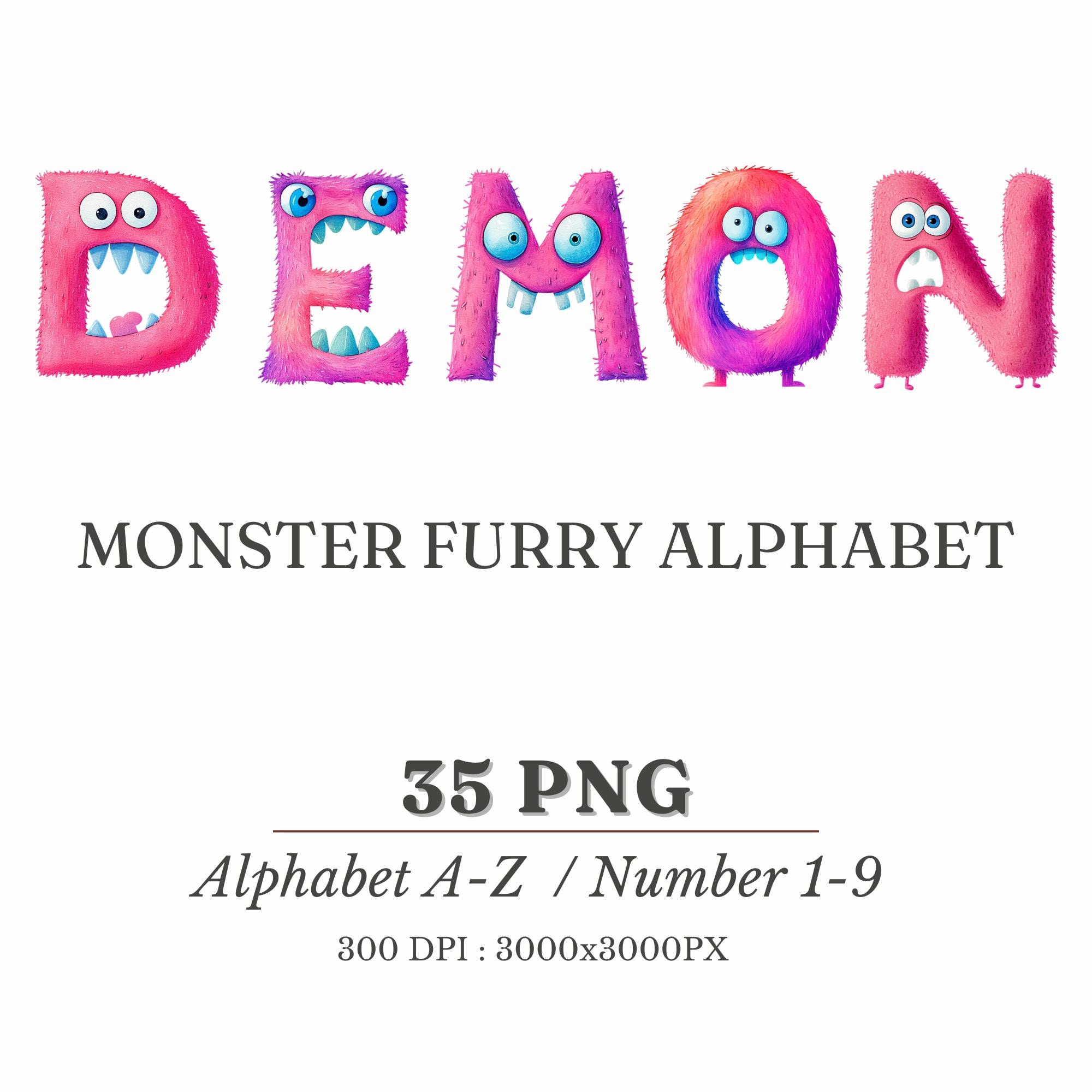 Monster Furry Alphabet PNG: Cartoon Letters & Numbers (digital Download ...