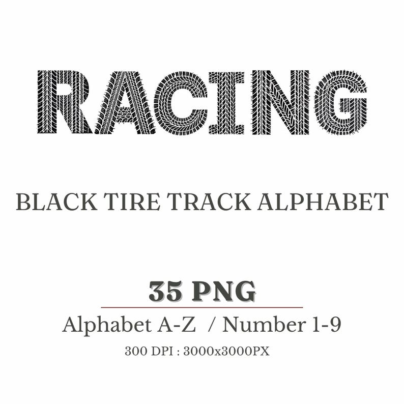 Black Tire Track Alphabet Letters A-Z, Numbers 0-9 Clip Art ...