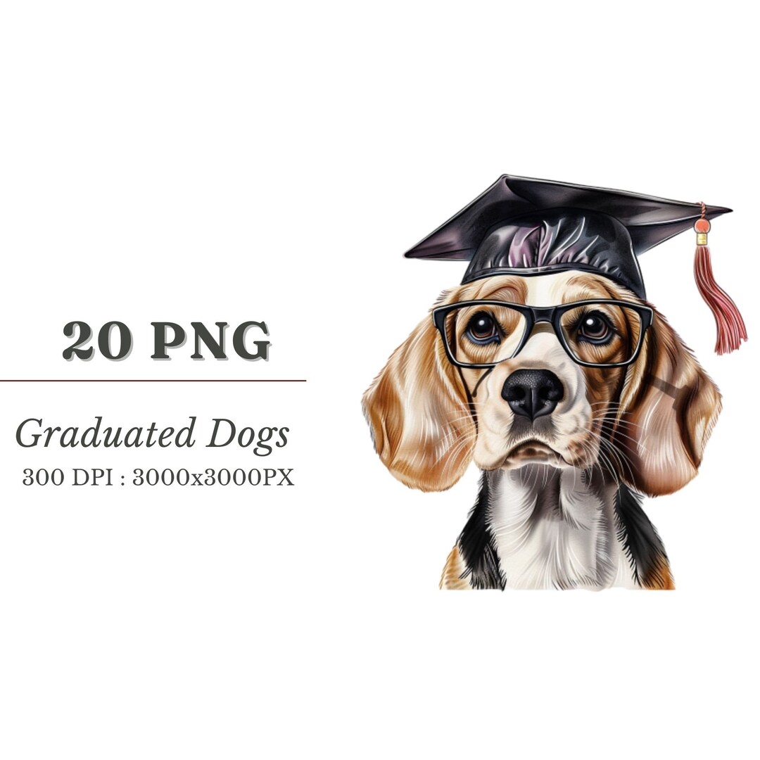 Graduated Dogs Clipart - Many Breeds With Caps and Glasses, 300 DPI PNG ...