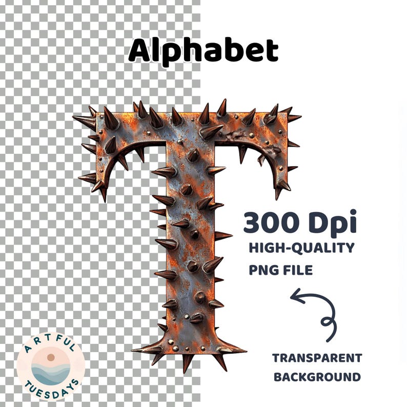 Rusty Spiked Metal Alphabet A-Z & Numbers 1-9 PNG, Industrial Grunge ...