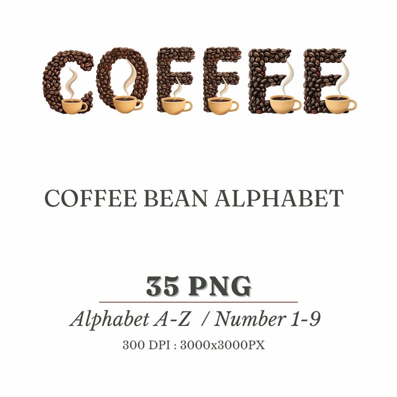 Coffee Bean Alphabet PNG: Steaming Cup Letter Art (digital Download) - Etsy