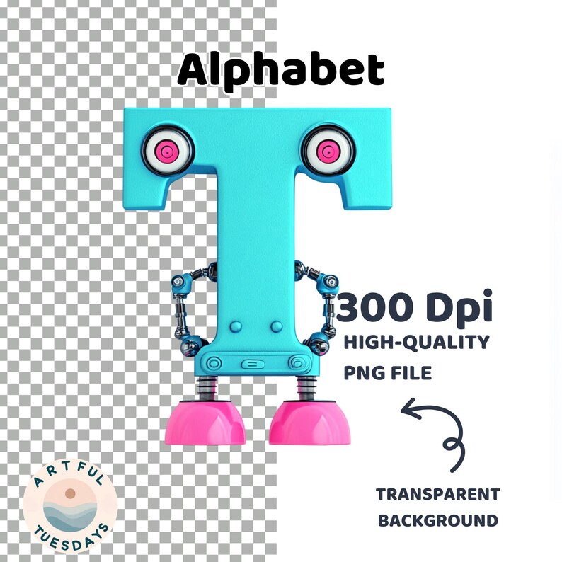 Cute Robot Alphabet & Number Clip Art – A-Z, 1-9 (300 DPI PNG Digital ...
