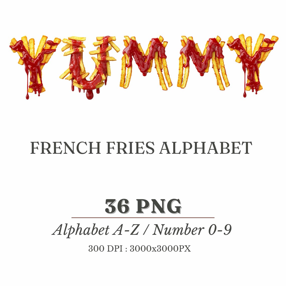 French Fries Alphabet Clipart: Ketchup Food Font (PNG Digital Download ...