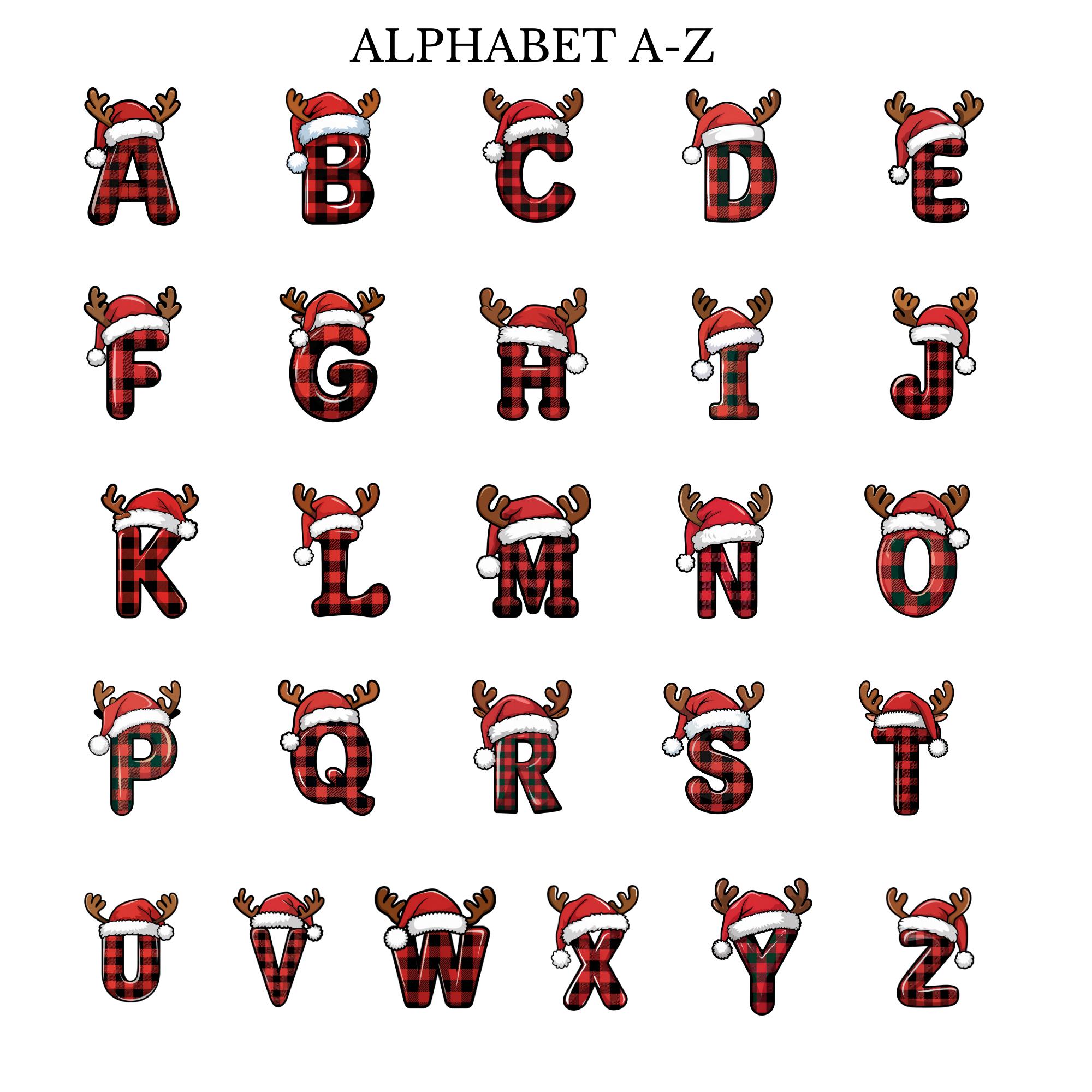 Buffalo Plaid Christmas Alphabet Clip Art: Santa Hat Antlers (digital ...