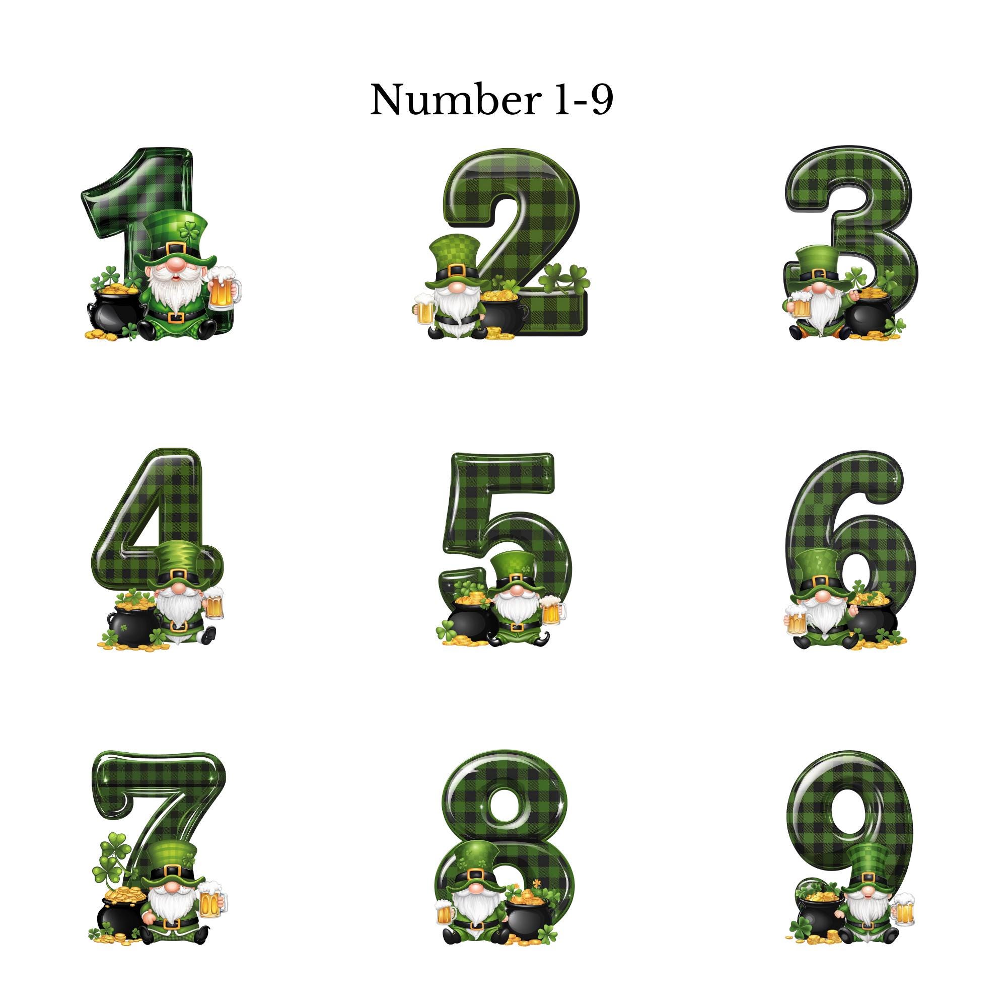 St. Patrick's Day Alphabet & Numbers Clipart - Green Plaid Gnome ...