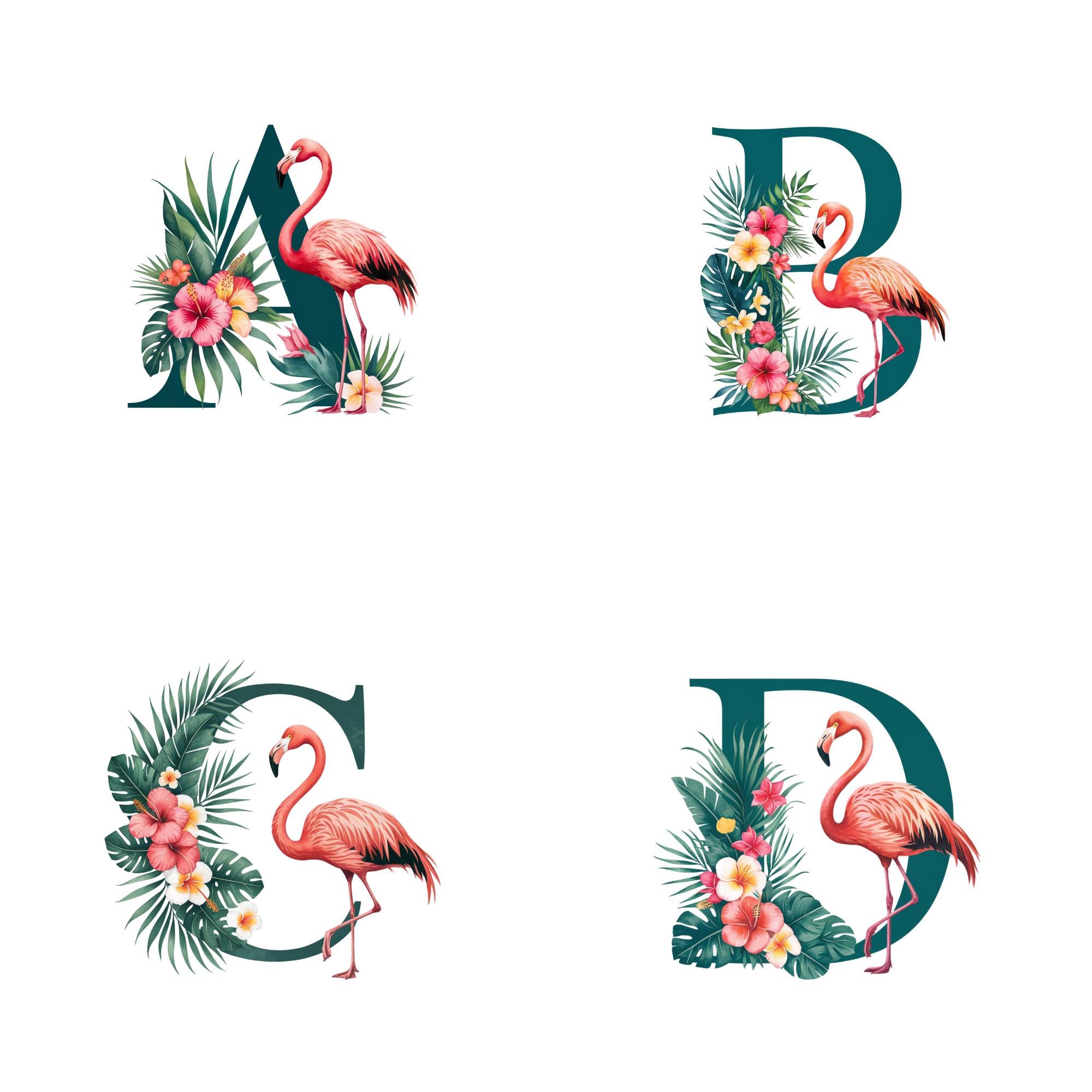 Tropical Flamingo Alphabet Letters A-Z, Numbers 1-9 PNG, Hawaiian ...