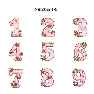 Strawberry Floral Alphabet Clip Art: Pink Gingham Letters & Numbers ...