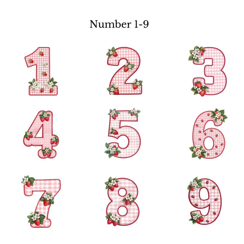 Strawberry Floral Alphabet Clip Art: Pink Gingham Letters & Numbers ...