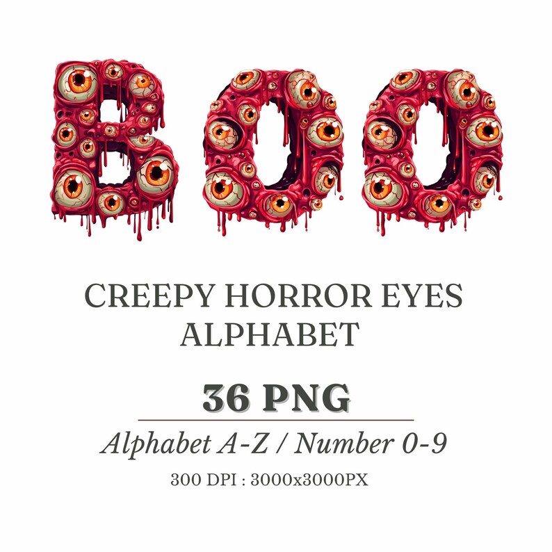 Creepy Eyeball Alphabet Clipart: Horror Font, Monster Letters (PNG ...