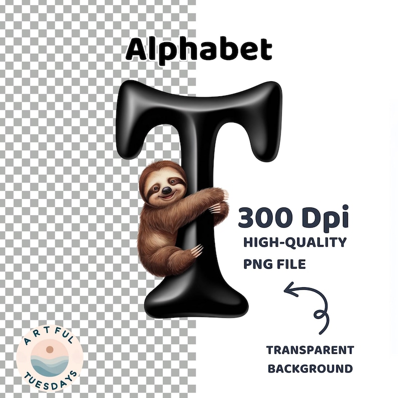 Sloth Alphabet PNG: Jungle Animal Font, Nursery Art (digital Download ...