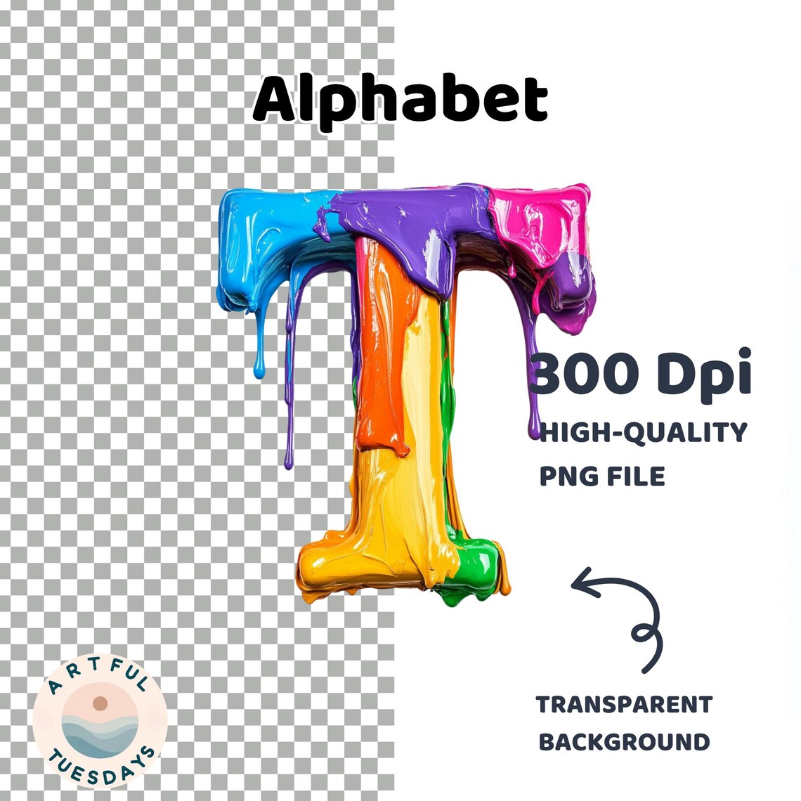 Dripping Colorful Paint Alphabet A-Z & Numbers 1-9 Clip Art, Multicolor ...