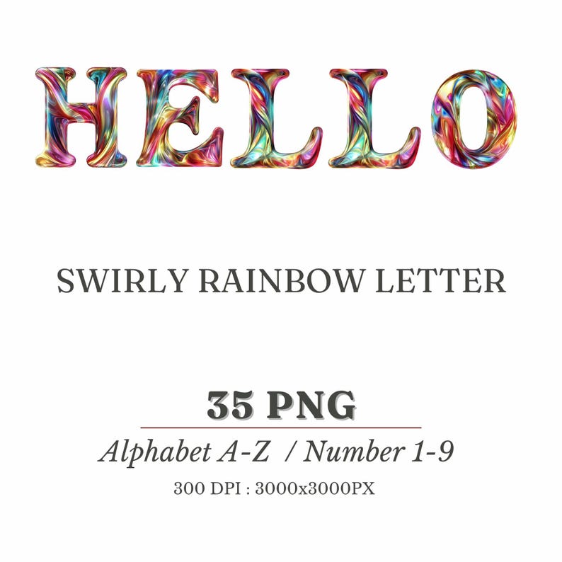 Rainbow Swirl Letter Clipart: A-Z, 1-9 PNG (digital Download) - Etsy