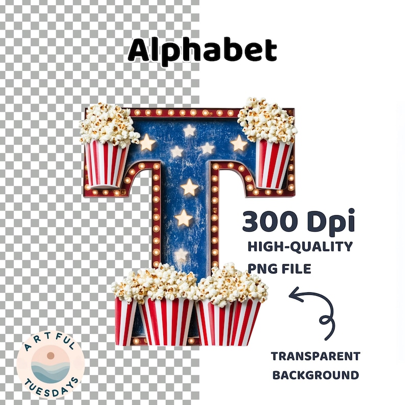 Cinematic Watercolor Movie Night Alphabet A-Z & Numbers 1-9, Marquee ...