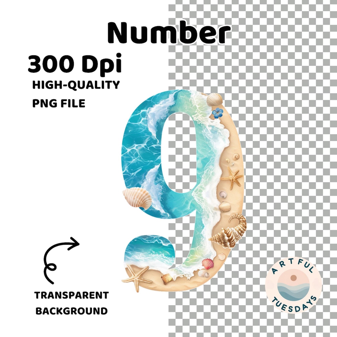 Beach Alphabet Clip Art: Seashell Ocean Letters, Coastal Numbers (PNG ...