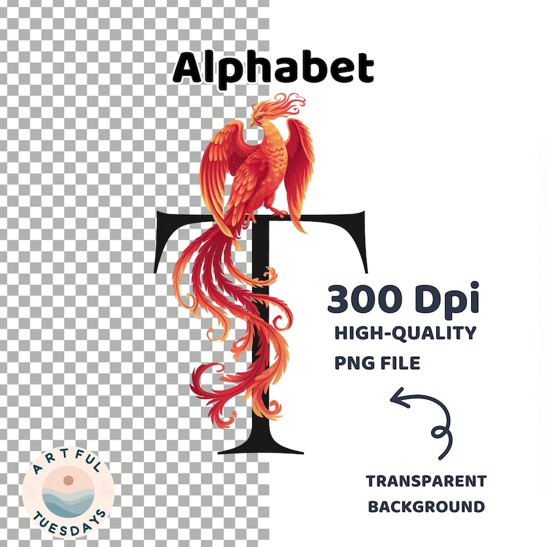 Majestic Phoenix Alphabet Clipart A-Z & Numbers 1-9, Firebird ...