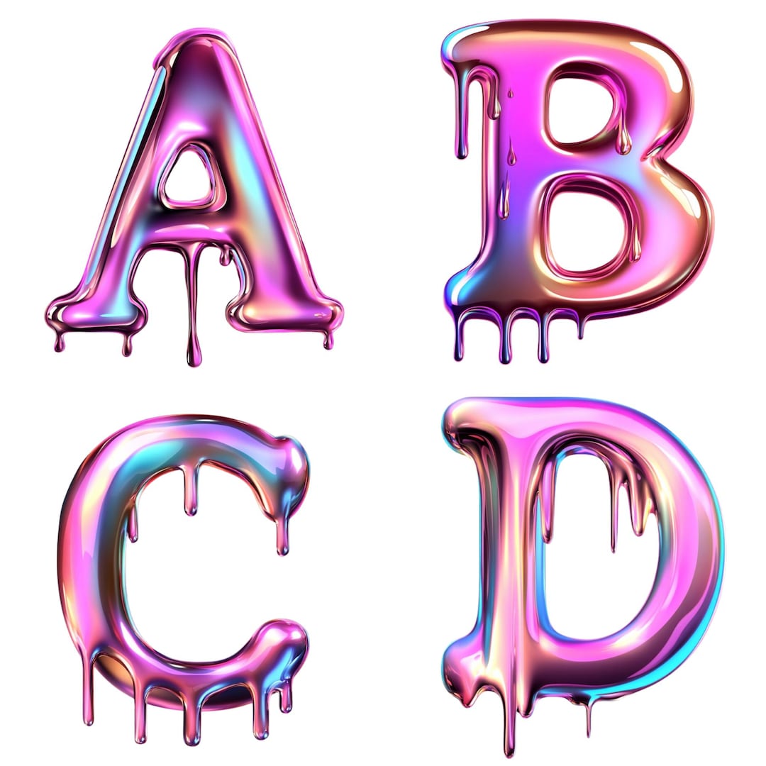 Neon Dripping Alphabet Clipart: 3D Liquid Letters (PNG Digital Download ...