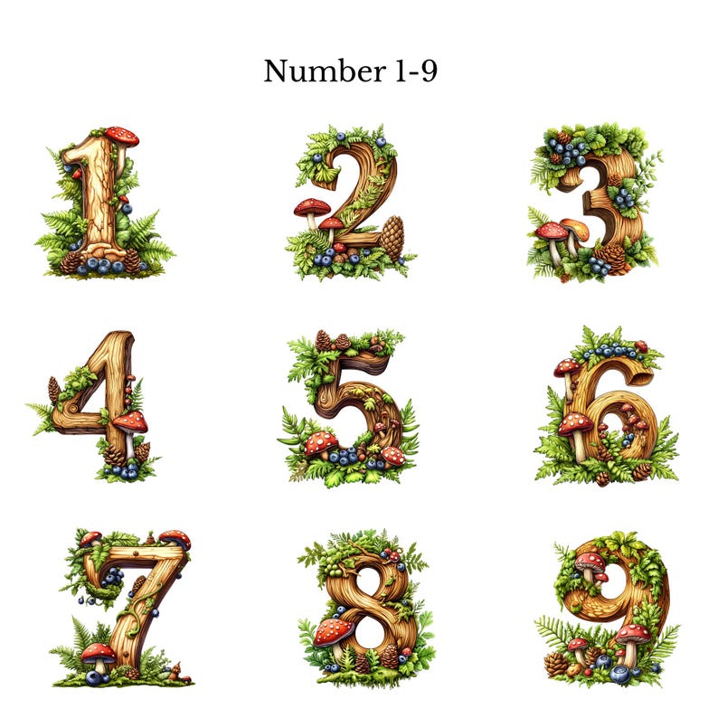 Forest Themed Alphabet A-Z Numbers 1-9 Clip Art, 3D Monogram Letter ...