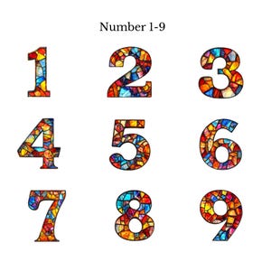 Colorful Stained Glass Alphabet A-Z & Numbers 1-9 Clip Art, Mosaic Font ...
